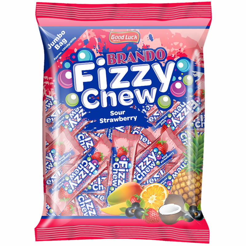 Brando Fizzy Chew - Sour Strawberry (100PC) - Best Before